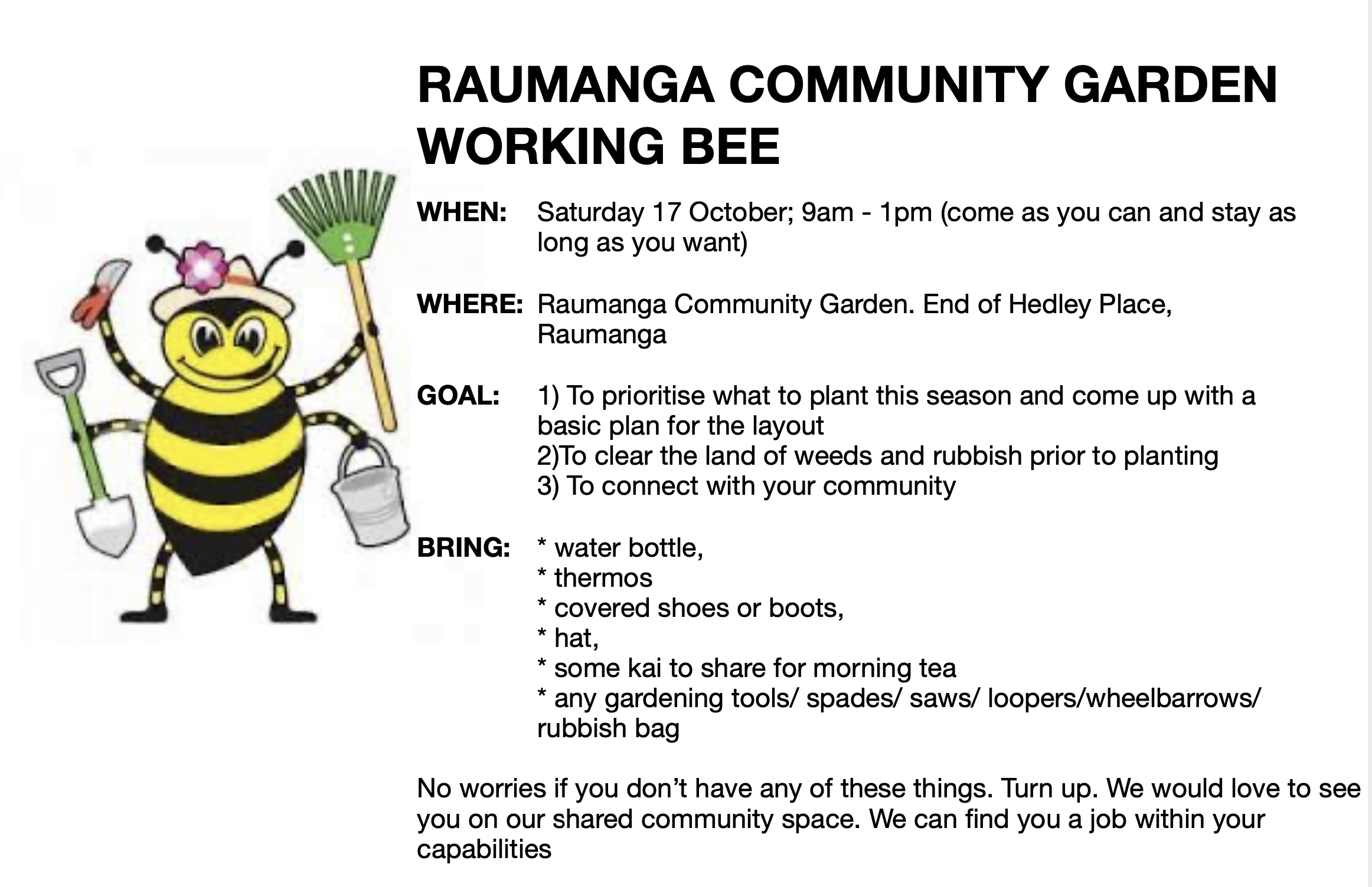 Raumanga Community Garden Working Bee – notice – Otaika Valley School